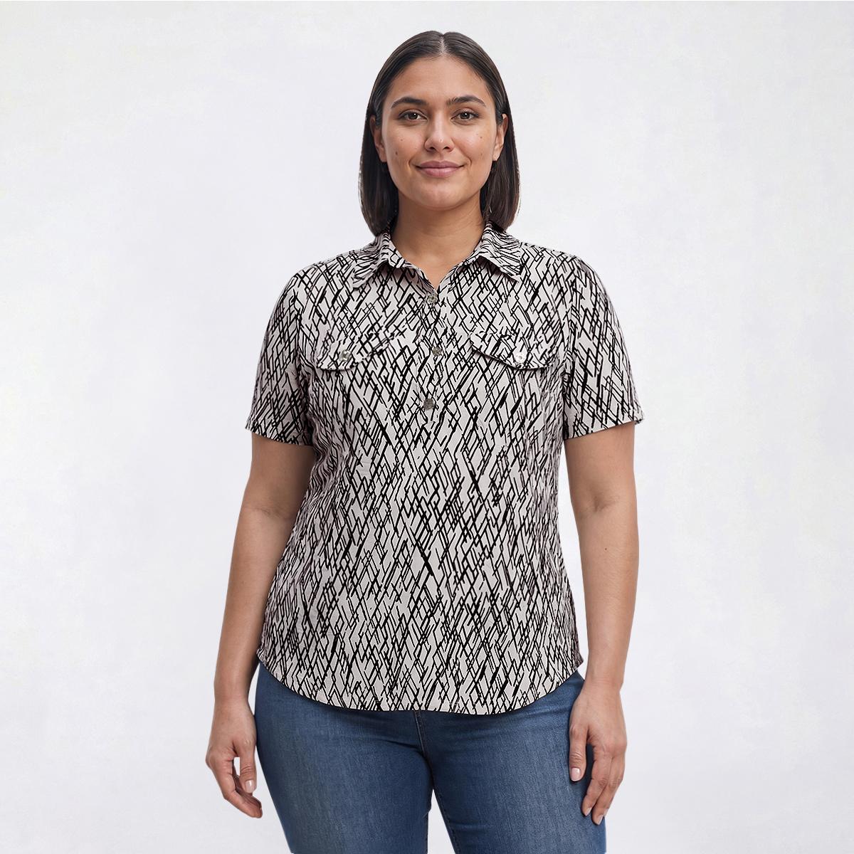 Click here for Plus Size Emily Daniels Short Sleeve Jacquard Abst... prices